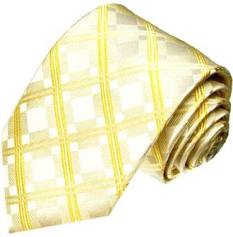 Lorenzo Cana Lorenzo Cana - Cravate design en 100 % soie pure, cr&egrave;me, beige, dor&eacute;, &agrave; carreaux, mariage - 84544