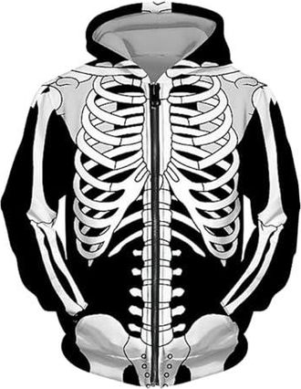 Generic Sweat &agrave; capuche &agrave; manches longues et fermeture &eacute;clair pour homme Motif squelette Automne et Hiver, Argent&eacute;., XXL