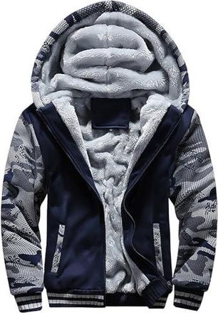 Generic Sweat à capuche zippé avec doublure sherpa pour hommes - Veste à capuche en polaire épaisse et chaude - Parfait pour les jours froids, Bleu 1D, XXL