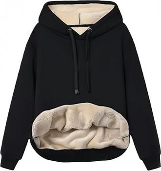 Generic Sweat &agrave; capuche d&eacute;contract&eacute; en polaire chaude doubl&eacute;e Sherpa pour femme, chandail &agrave; capuche &eacute;pais avec poches, Noir, 3XL