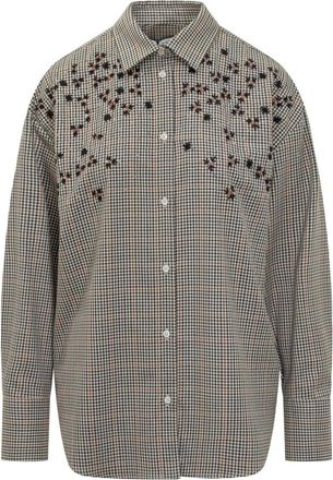 Msgm Msgm, Femme, Blouses et Chemises, Gris, Taille: 40 FR Chemise &agrave; Carreaux avec Broderie Florale