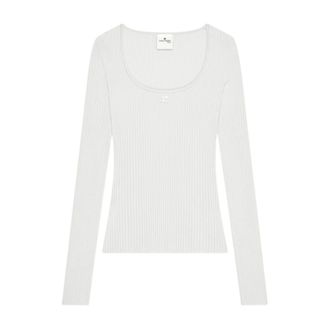 Courr&egrave;ges Femme, Pulls, Blanc, Taille: 38 FR Haut en maille &agrave; encolure carr&eacute;e Heritage