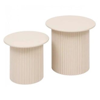 PEGANE Lot de 2 tables dappoint rondes avec des pieds cannel&eacute;s, coloris beige - Diam&egrave;tre 40 x Profondeur 38 cm