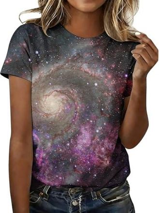 Generic T-shirt d&eacute;contract&eacute; &agrave; manches courtes et col rond pour femme avec trou noir | T-shirt d&eacute;t&eacute; l&eacute;ger pour un usage quotidien, les vacances et la rue, rose