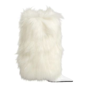 Dolce & Gabbana Femme, Chaussures, Blanc, Taille: 38 EU Bottes Stilettos Hautes Jusquaux Genoux en Fausse Fourrure Pointues