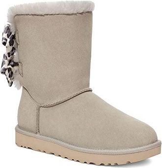 UGG Bottes en Cuir Bailey Bow Velvet Leopard Taupe Leopard