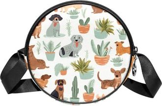 Generic Sac &agrave; bandouli&egrave;re rond pour femme, motif cactus teckel, petit sac &agrave; bandouli&egrave;re avec fermeture &eacute;clair, bretelles r&eacute;glables, sac &agrave; main rond d&eacute;contract