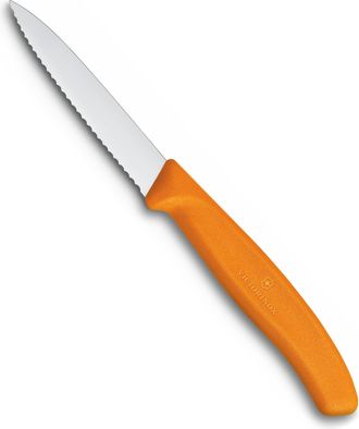 Victorinox by Swiss Army 6.7636.L119, Swiss Classic, Gemüsemesser, Extra scharfe Klinge, mit Wellenschliff, robuster Kunststoff-Griff, Orange, Made in Switzerland, Spülmaschin
