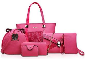 Nicole & Doris NICOLE&DORIS Sacs à Main Femmes 6 pièces Bourse pour Dames Top-Handles Sacs à bandoulière Portefeuilles Femme Rose