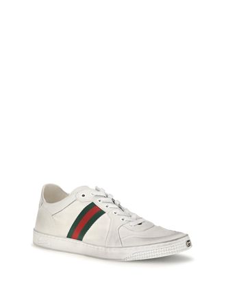 Gucci Mens Stretch Leather Sneakers White-White-Vrv White/white/vrv