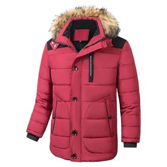 Generic Manteau dhiver &agrave; capuche en fausse fourrure pour homme - Coupe-vent - Doublure polaire - Veste de travail doubl&eacute;e en polaire, Rouge, XXL