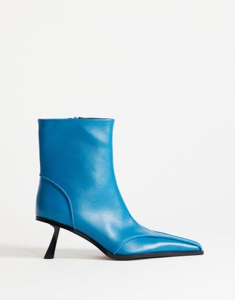 Topshop Keaton Stiefelette mit eckigem Absatz und Paspelierung in Petrol-Blau