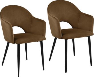 SVITA Hailey 2er Set Esszimmerst&uuml;hle K&uuml;chen-Sessel gepolstert Samt Braun
