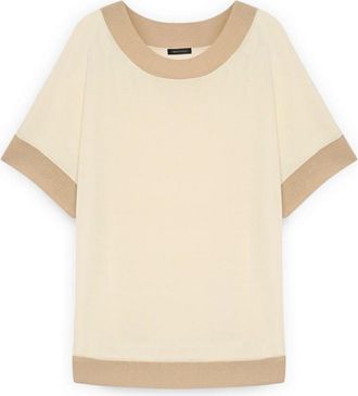 Fiorella Rubino Femme, Sweatshirts et sweats &agrave; capuche, Beige, Taille: 38 FR T-shirt en maille avec bords contrast&eacute;s