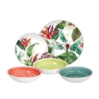 Tognana Tropicalia, 18-teiliges Geschirrset für 6 Personen, Porzellan, Multicolor
