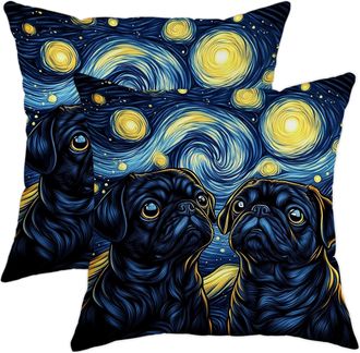 Generic Kissenbezug mit schwarzem Mops, Sternennacht, dekorative Hundekunst-Kissenbezüge, Akzente für Wohnzimmer, Sofa, Bett, Couch, Tierliebhaber, Geschenk, 