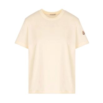 Moncler Femme, Tops, Beige, Taille: 38 FR T-shirt en coton avec logo ton sur ton brod&eacute;