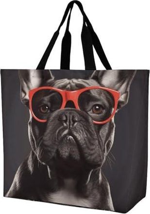 Generic Bouledogue Fran&ccedil;ais Sac &Agrave; Bandouli&egrave;re D&eacute;contract&eacute; Sacs De Courses R&eacute;utilisable Sac A Main Femmes Pour Plage Universit&eacute; Gym