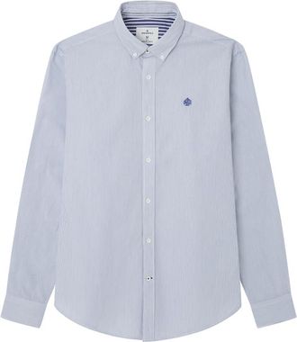 Springfield Herren Camisa de Poplin Con Rayas Streifen Popelin-Hemd, Dunkelblau, L