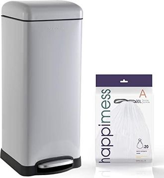 Happimess HPM1007C Offener robuster Stahl-Tret-M&uuml;lleimer mit Absenkautomatik, f&uuml;r Zuhause, B&uuml;ro, K&uuml;che, 20 l, Grau