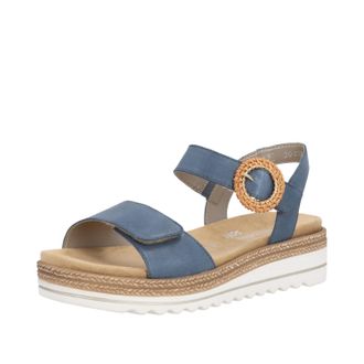 Remonte Keilsandalette REMONTE, Damen, Gr. 44, jeansblau, Leder, unifarben, Schuhe, Sommerschuh, Riemchensandale mit praktischen Klettverschl&uuml;ssen