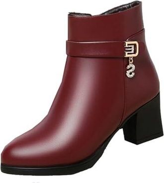 Generic Bottes orthop&eacute;diques en cuir synth&eacute;tique pour femme - Talon haut - Imperm&eacute;ables - Antid&eacute;rapantes - Avec fermeture &eacute;clair lat&eacute;rale, Rouge A, 39.5 EU