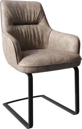 DELIFE Schwingstuhl Zelia-Flex mit Armlehnen Freischwinger flach Schwarz Mikrofaser Taupe Vintage Taschenfederkern