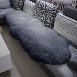 Woltu Ko Lammfell Schaffell Teppich (180-210) x60cm Bettvorleger Sofa Matte echtes Naturfell Longhair Hellgrau - Woltu