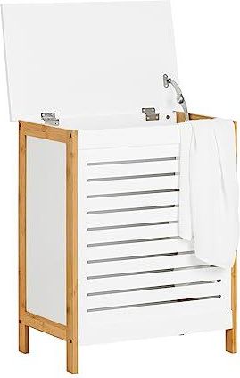 SoBuy Corbeille à Linge, Coffre à Linge, Panier de Rangement, Corbeille Linge Sale avec Couvercle, Porte Vêtement Pour Laverie Salle de Bain, FSS66-WN