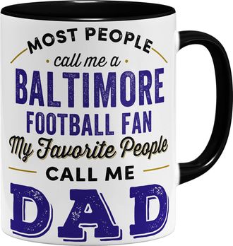 OM3 Baltimore-Fan Tasse - Keramik Becher - American Football Mug - 11oz 325ml - Beidseitig Bedruckt - Schwarz
