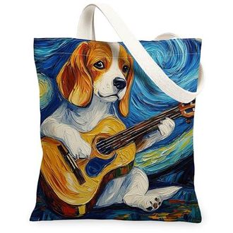 Generic Sac fourre-tout en toile motif chien beagle pour faire du shopping, 33 x 38,1 cm, sac d&eacute;picerie r&eacute;utilisable pour femme, animal domestique, chiot, pei