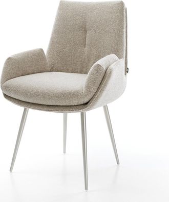 DELIFE Esszimmerstuhl Clea-Flex Webstoff Soft Beige 4-Fu&szlig; konisch Edelstahl, Esszimmerst&uuml;hle