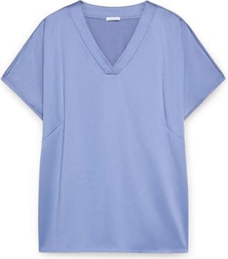 Fiorella Rubino T-Shirt aus Viskose-Satin mit zwei Materialien - - Tops - Damen - Blau - XL