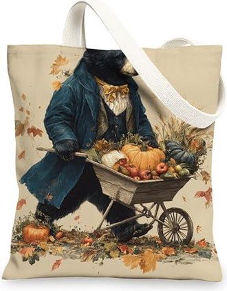 Generic Sacs en toile avec motif dours, sacs dépicerie réutilisables, vintage, légers, lavables avec bandoulière, pour gym, voyage, plage, pique-nique, 33,5 x