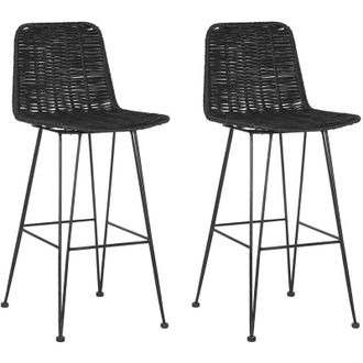 Beliani Rustikaler Barhocker 2er Set Schwarz Rattan/Metall 190 cm Boho