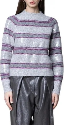 Kaos Gerippter Jacquard-Pullover mit Rollkragen und Mikro-Pailletten - - Knitwear - Damen - Grau - XL