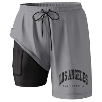 Generic Maillot de bain pour homme avec doublure de compression, couture int&eacute;rieure, short de bain, maillot de bain avec poches, gris, XXL