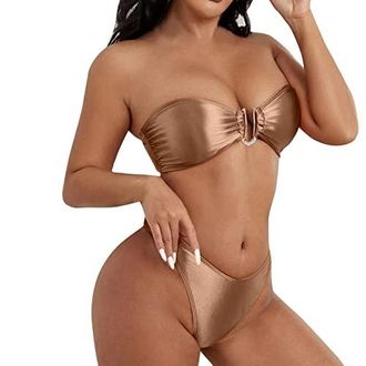 Generic Maillot De Bain Short Femme- Ensemble Bikini Bandeau Push-Up Br&eacute;Silien pour Maillot De Bain De Plage Bikini Sexy