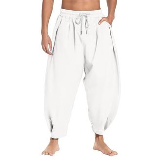 Generic Pantalon de jogging pour homme - D&eacute;contract&eacute; - Solide - Pantalon tiss&eacute; - Jambes larges - Pliss&eacute; - Poche &agrave; cordon de serrage - Pantalon tendance ample,