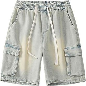 Generic Short cargo en jean pour homme - Short cargo mi-long en jean avec plusieurs poches, bouton et braguette zipp&eacute;e, jaune, XXX-Large