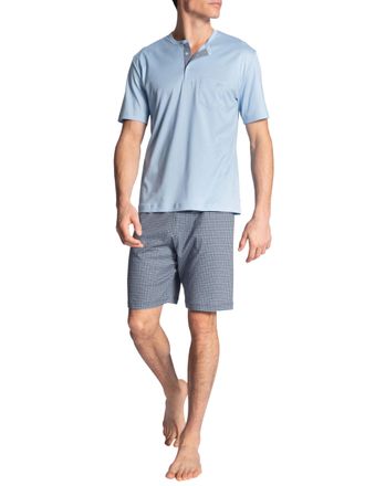 CALIDA Relax Choice Kurz-Pyjama Herren, aus 100% Supima-Baumwolle, mit stoffbezogenem Gummibund