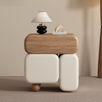 Generic Wei&szlig;Er Nachttisch, Nachttisch Aus Holz Mit Asymmetrischen Schrankbeinen, Kategorisierte Aufbewahrung for B&uuml;Cher, Schreibtischlampen, Dekorationen