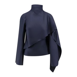 R&oacute;he Femme, Blouses et Chemises, Bleu, Taille: 34 FR Blouse Foulard en Soie &agrave; D&eacute;tail Foulard