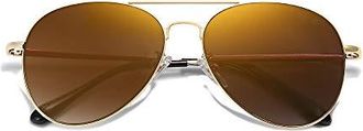 Sojos Classique Pilote Métal Cadre Lentille Lunettes de soleil Mirror avec Spring Charnières SJ1030 avec Or Cadre/Marron Lentille