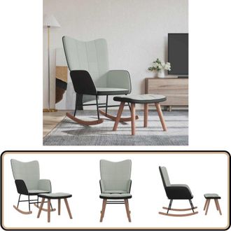vidaXL Schaukelsessel mit Hocker Hellgrau Samt und pvc - Samtsofa - Wohnzimmersessel - Schaukelstuhl - Lounge Chair - Relaxsessel