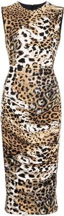 Roberto Cavalli Jaguar-print Gathered Midi Dress
