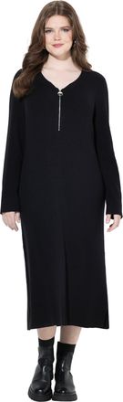 Ulla Popken Damen große Größen Übergrößen Plus Size Rippjersey-Midikleid, Zipper, A-Linie, V-Ausschnitt, Langarm