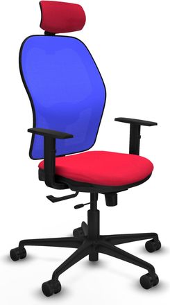 Piqueras y Crespo Ergonomischer Stuhl f&uuml;r Zuhause mit 1D-Armlehnen, h&ouml;henverstellbare Lendenwirbelst&uuml;tze und h&ouml;henverstellbares Kopfteil, Blau/Rot