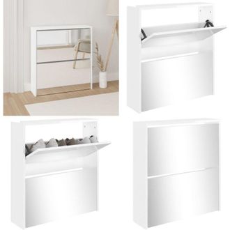vidaXL Vidaxl - Schuhschrank mit Spiegel 2 F&auml;cher Hochglanz-Wei&szlig; 63x17x67 cm - Schuhschrank - Schuhregal - Garderobe - Einbauschrank - Aufbewahrung - Home &