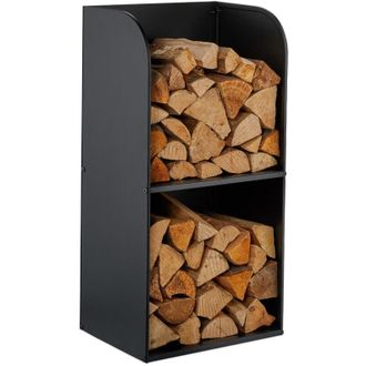 Relaxdays Relaxdays, étagère à bois de chauffage, H x L x P 80x40x30 cm, 2 compartiments, support à bois, fer, noir